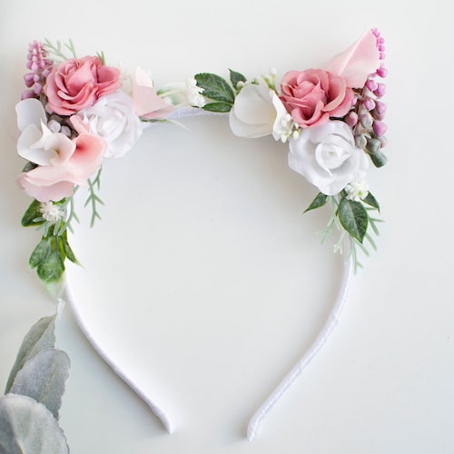 Floral Cat Ears Floral Cat Headband Flower Cat Ears Flower Cat - Etsy