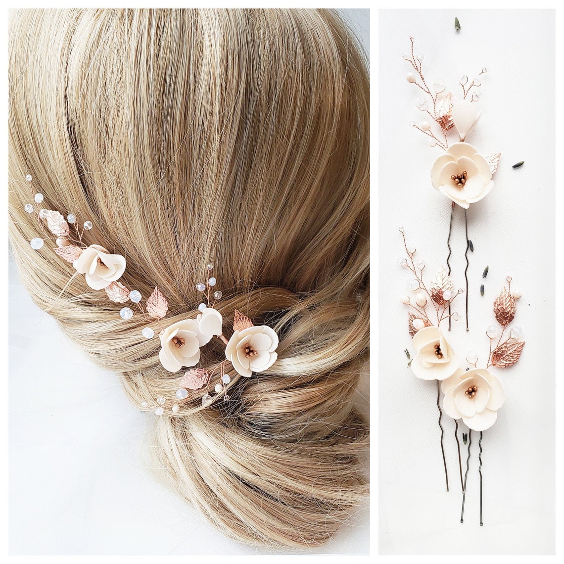 Set of 3 Rose Gold Hairpiece Rose Gold Hair Comb Rose Gold - Etsy