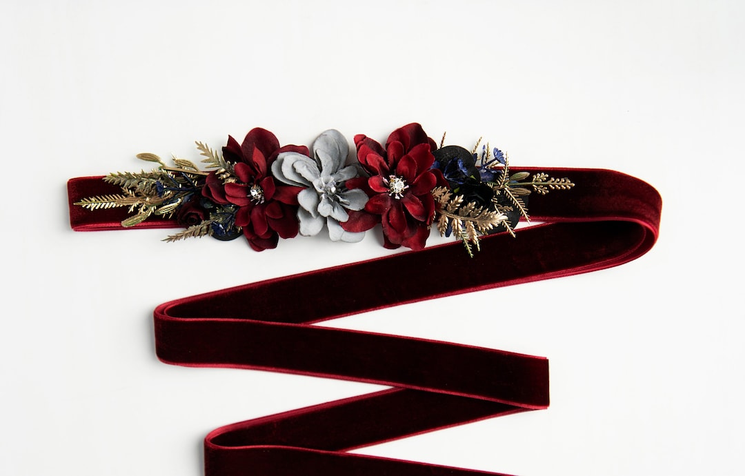 Burgundy Floral Belt Marsala Belt Marsala Sash Burgundy Flower Belt ...