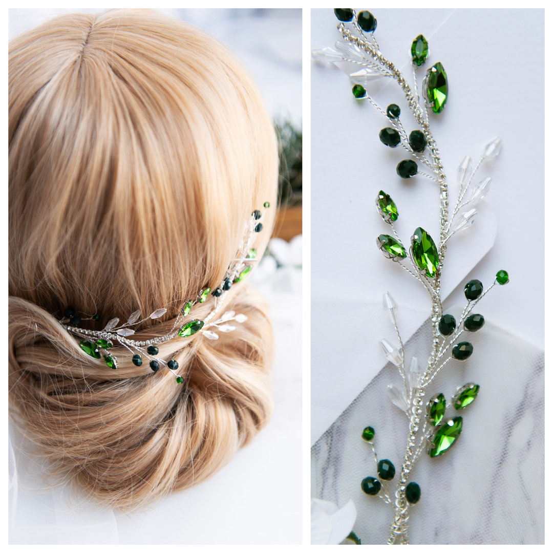 Green Crystal Vine Green Crystal Hairpiece Green Rhinestone Hairpiece ...