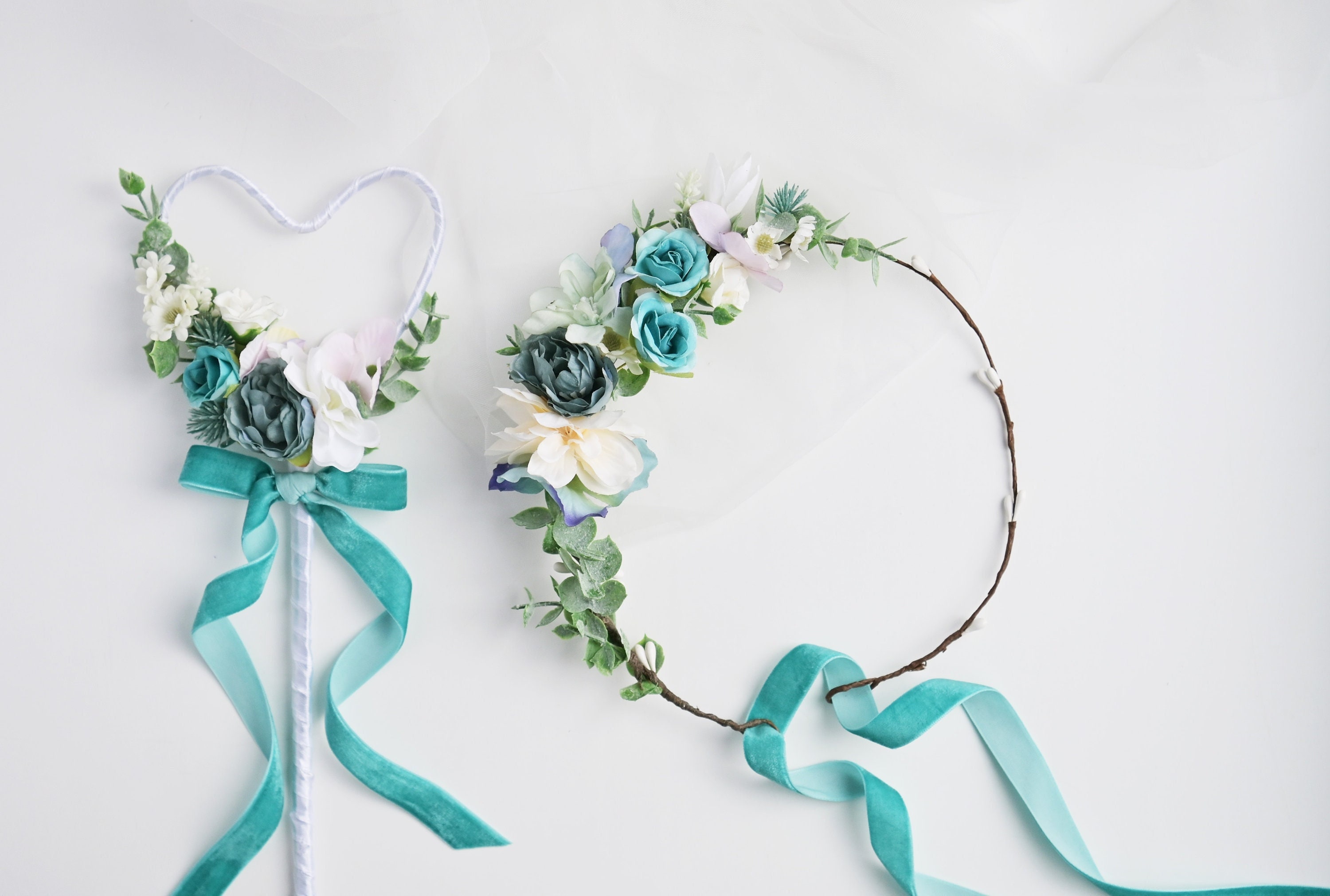 Teal Flower Crown Teal Hair Crown Teal Floral Crown Teal Hair - Etsy