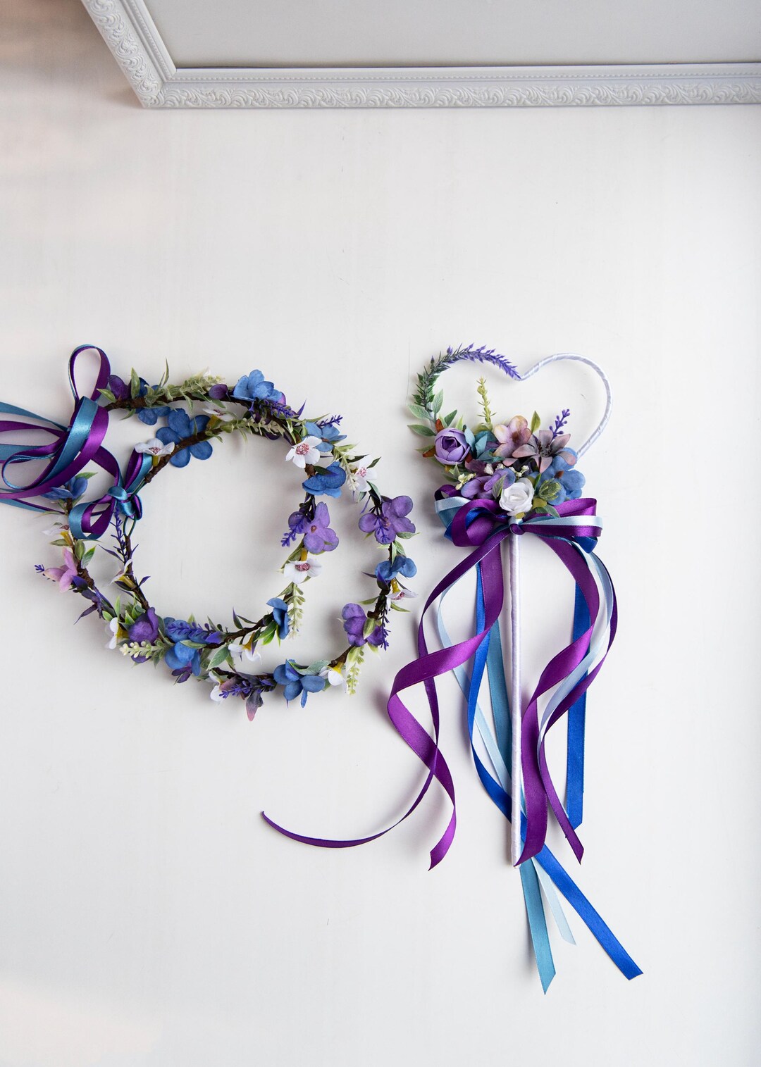 Rustic Flower Girl Crown and Wand: Purple Lavender Floral Set - Etsy