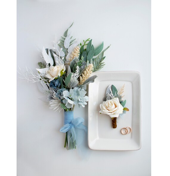 Blue Floral Bouquet Small Bouquet Flower Girl Bouguet Dusty - Etsy