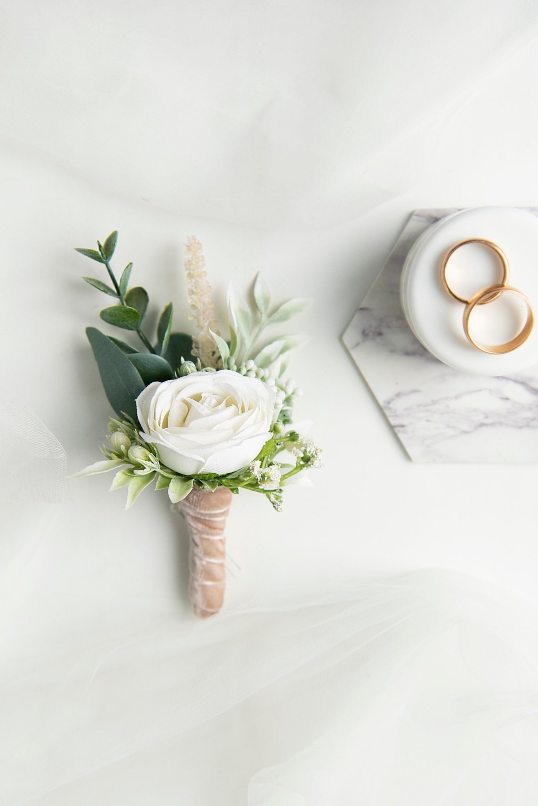 Greenery Bouttonniere Ivory White Boutonniere for Men Eucalyptus ...