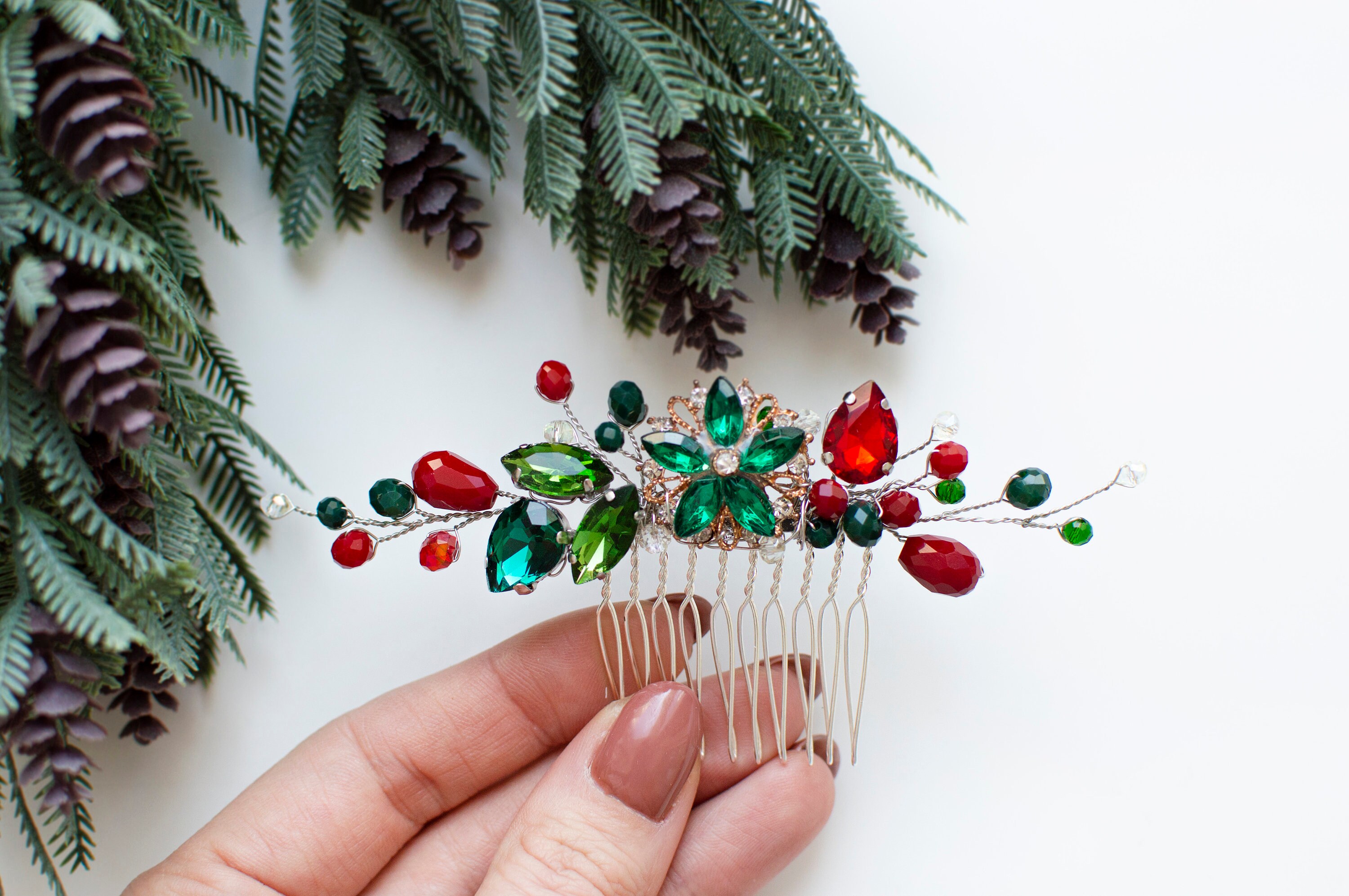 Forest hairpiece Winter wedding comb Christmas hairpiece | Etsy