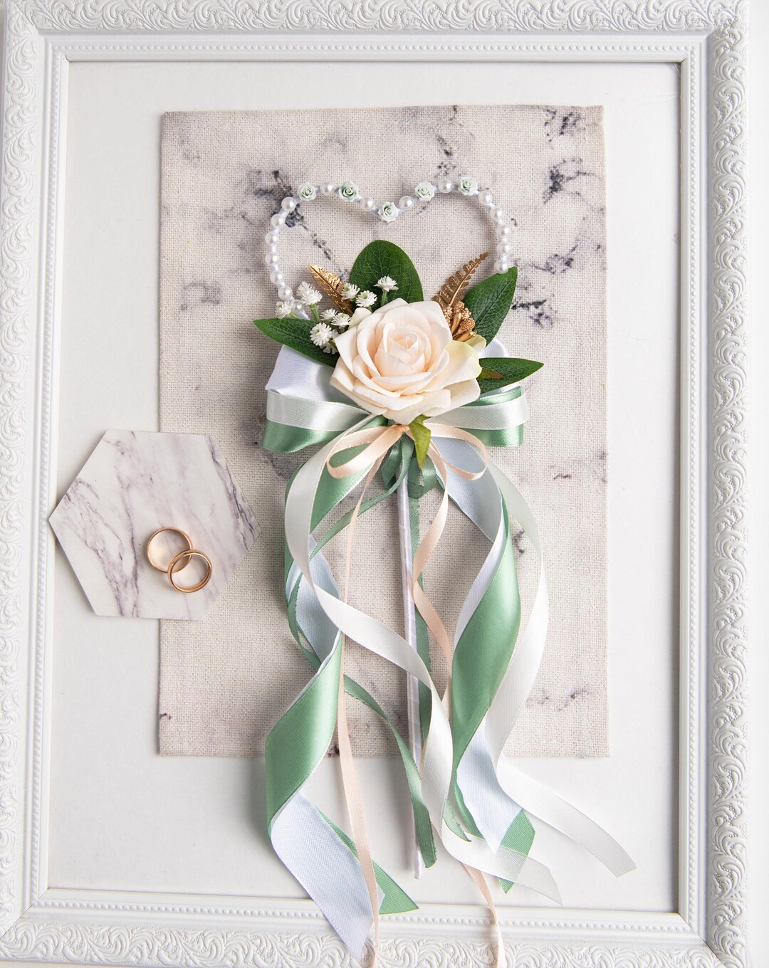Sage Cream Flower Girl Wand: Artificial Floral Bouquet - Etsy
