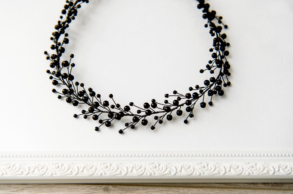 Black Hair Crown Gothic Crown Gothic Headband Black Pearl | Etsy