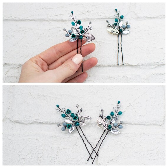 Emerald hair pin Turquoise hair pin Turquoise hairpiece | Etsy
