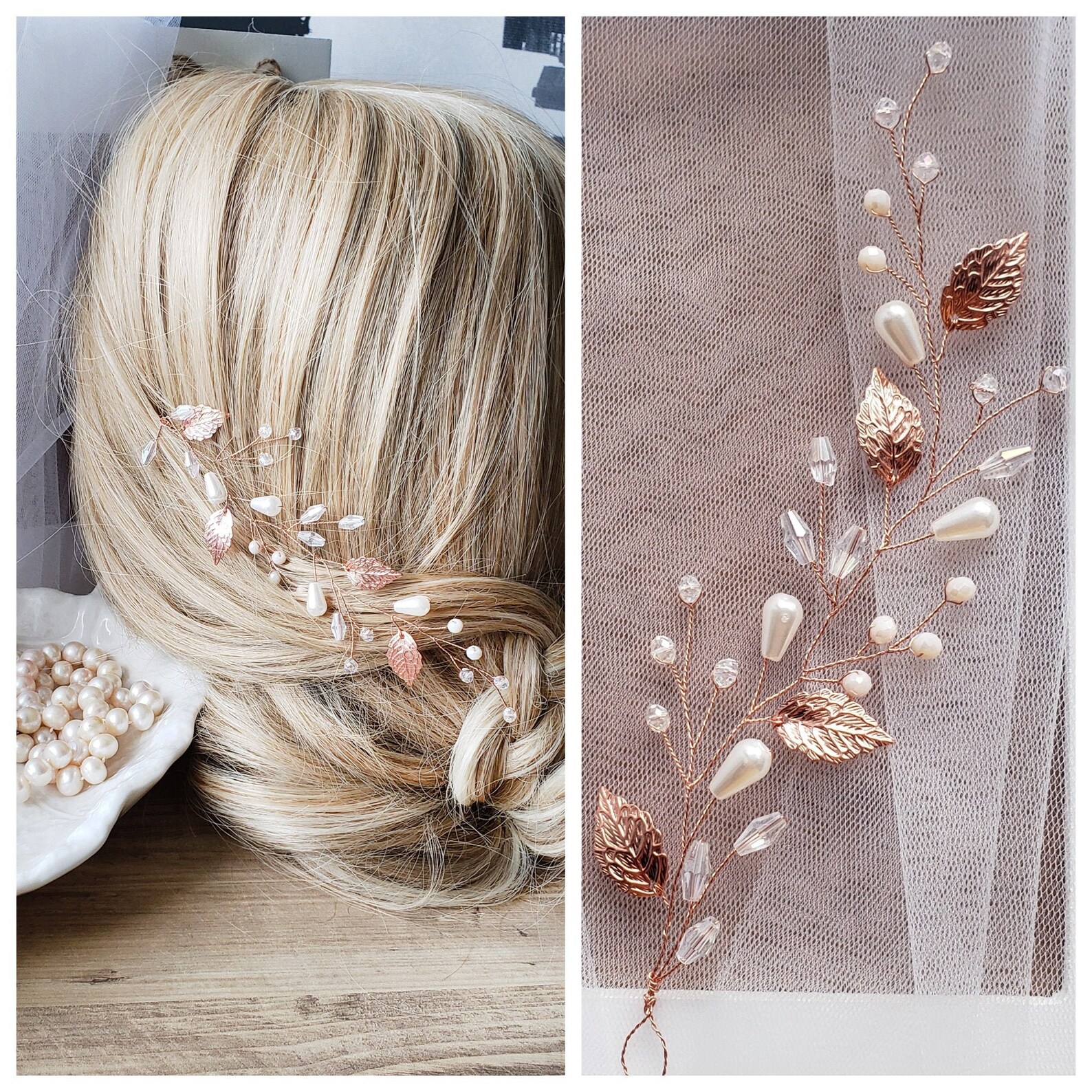 Rose Gold Hair Vine Rose Gold Bridal Hairpiece Rose Gold Leaf - Etsy
