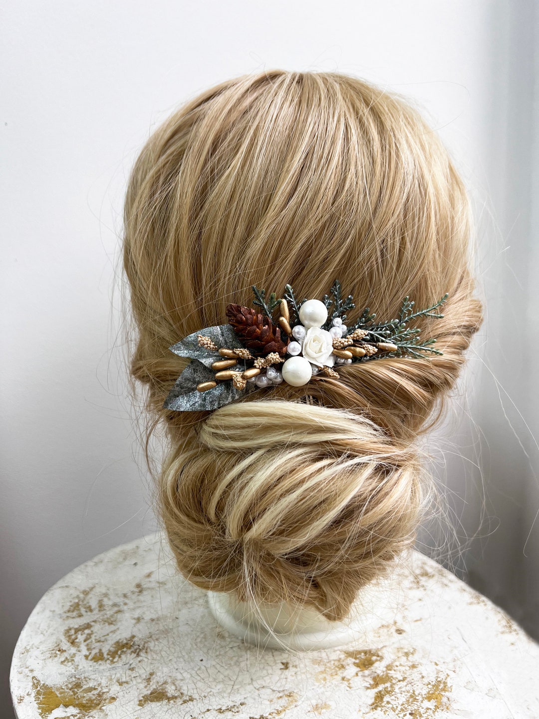 Winter Hairpiece Winter Hair Comb Woodland Hair Comb Winter Greenery ...