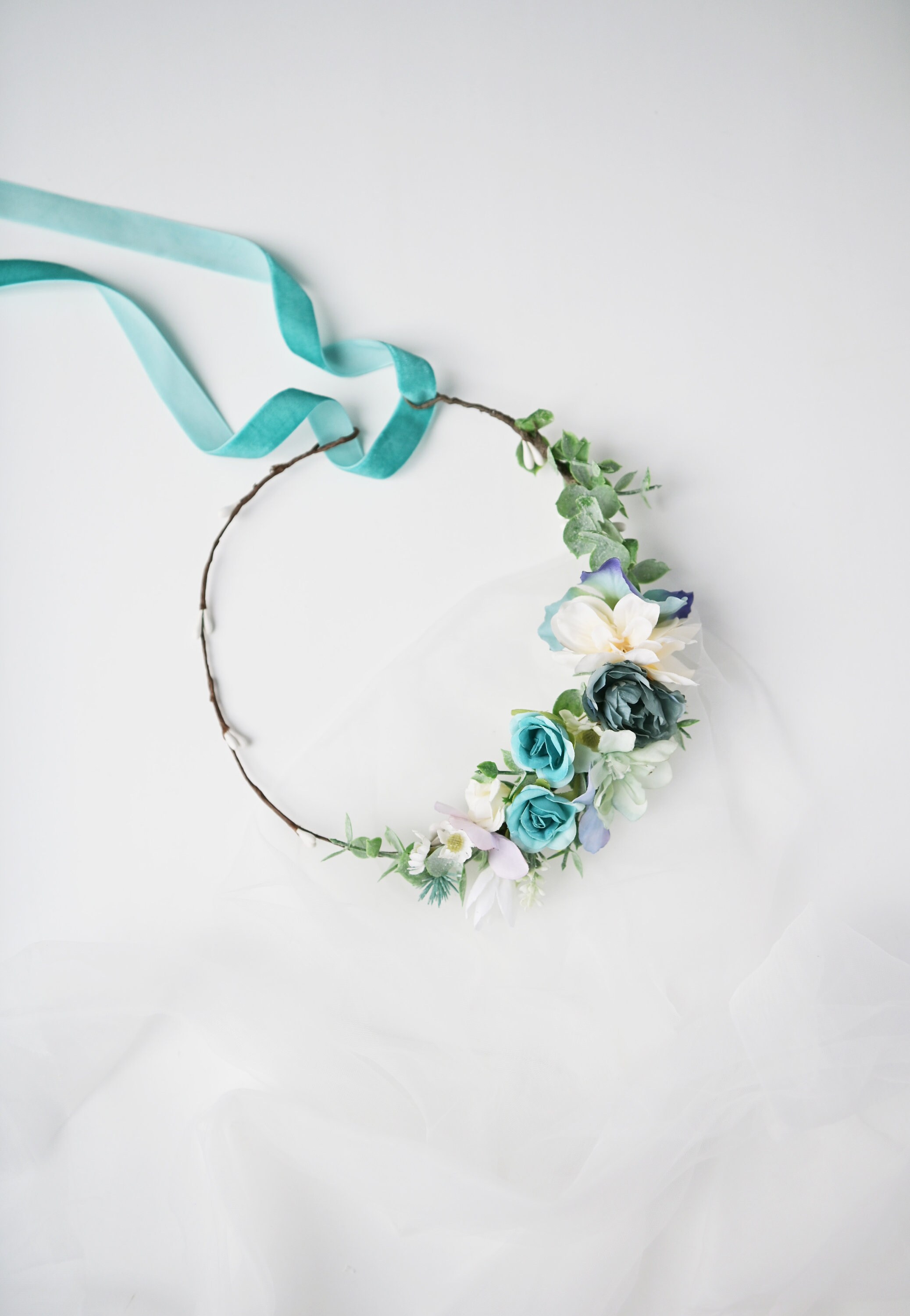 Teal Flower Crown Teal Hair Crown Teal Floral Crown Teal Hair - Etsy