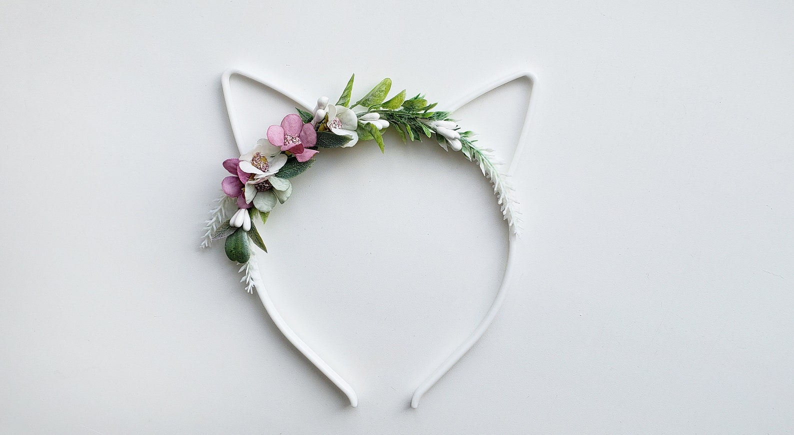 Floral Cat Ears Headband: Rustic Flower Girl Headpiece - Etsy