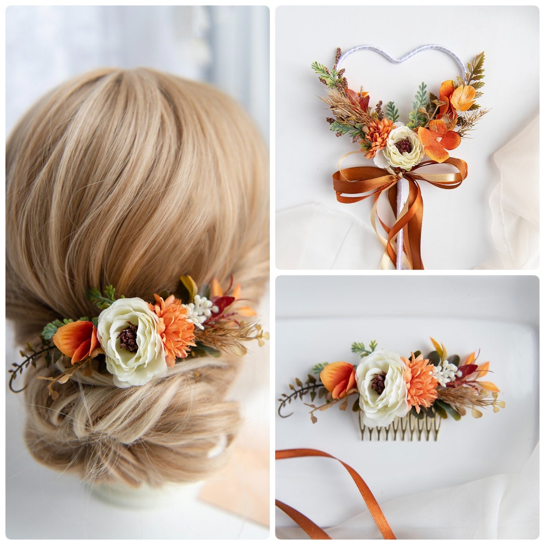 Fall Bridal Comb Fall Flower Wand Fall Bridal Hairpiece Fall Wedding ...