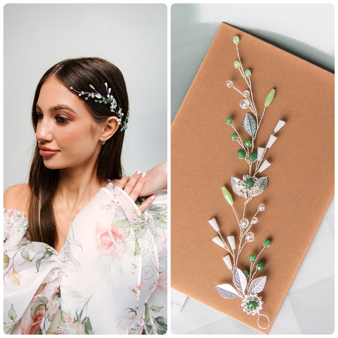 Sage Hairpiece Sage Hair Vine Sage Crystal Vine Sage Green Hair Comb ...