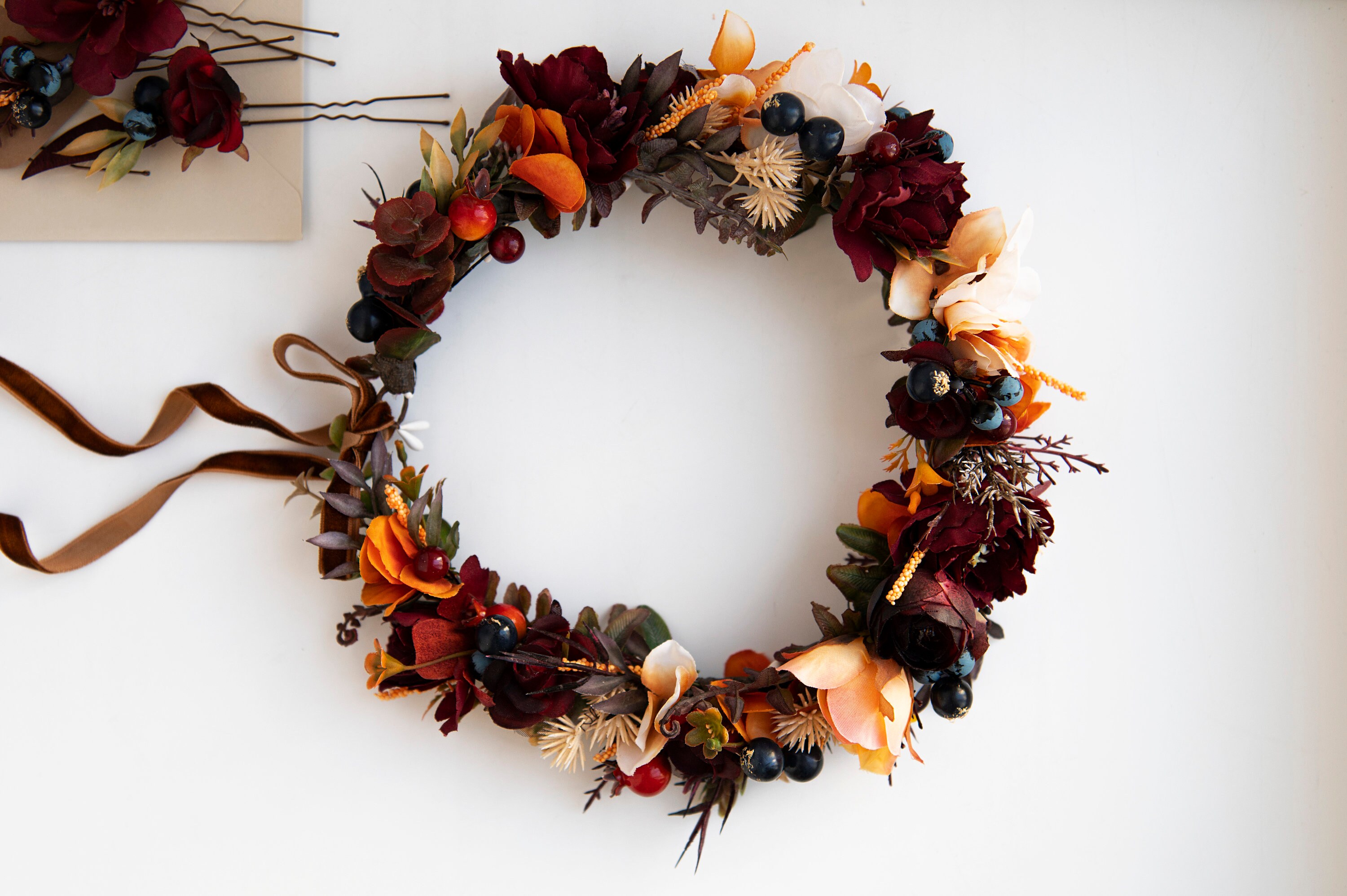 Autumn Hair Wreath Rust Hair Crown Rust Orange Hair Wreath - Etsy