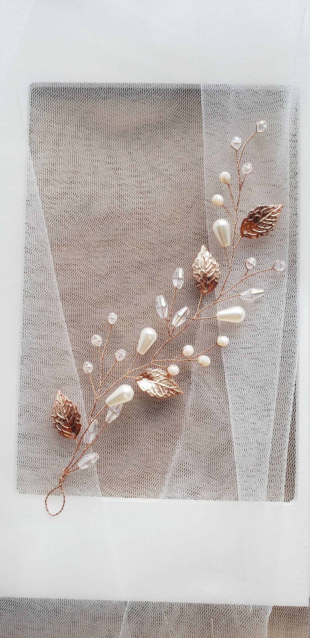 Rose Gold Hair Vine Rose Gold Bridal Hairpiece Rose Gold Leaf Comb Rose ...