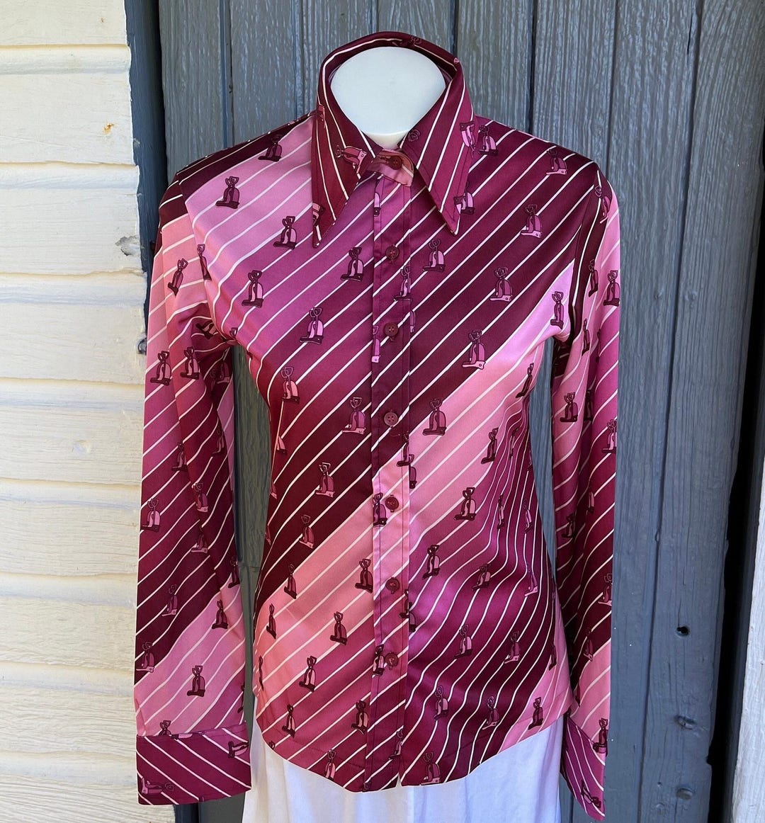 Vintage Ladies Blouse 70s L/S Shirtmaker Pink /maroon Horse Saddle ...