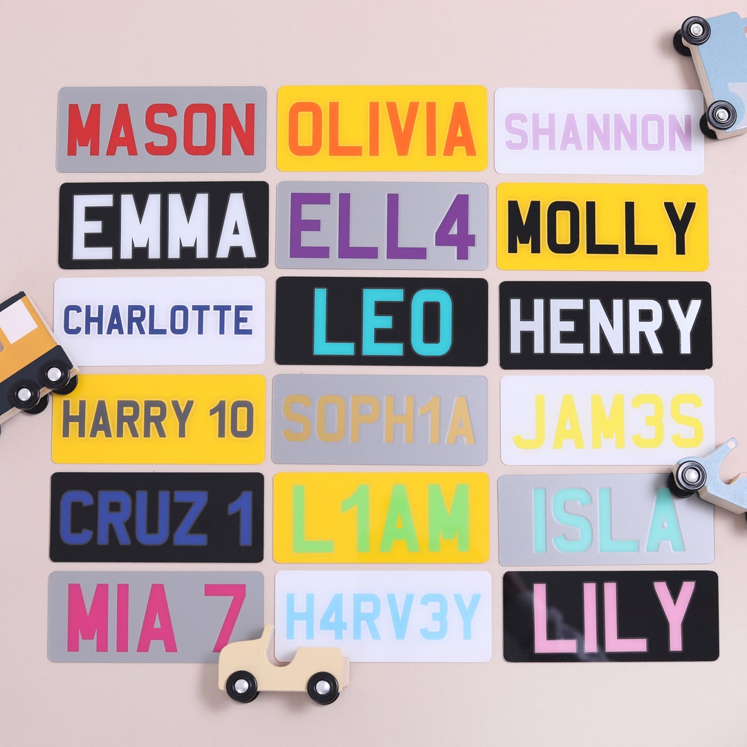 9x3 Personalised Kids PLASTIC Number Plates Custom Name Plate Kids Ride ...
