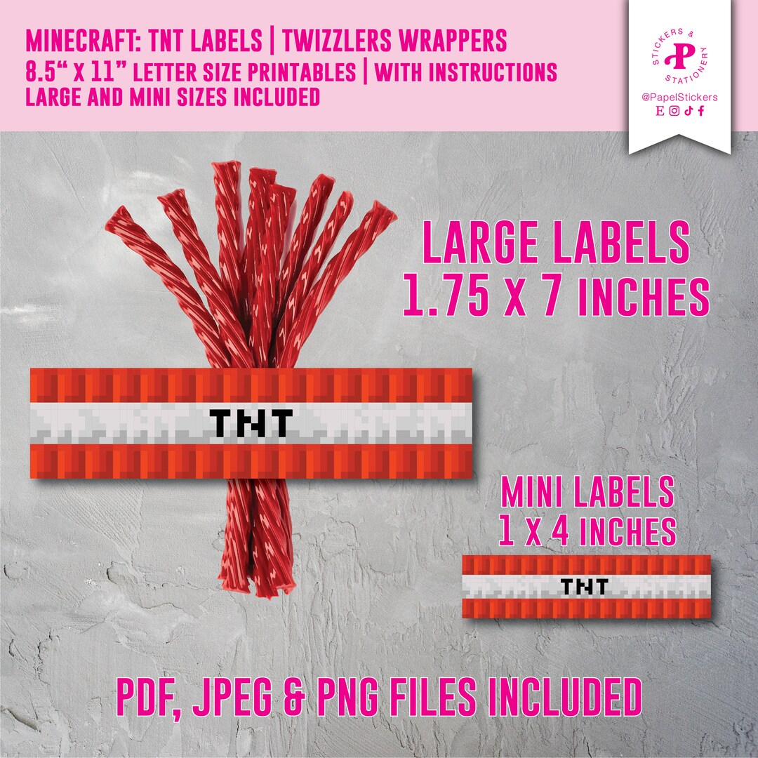 MINECRAFT: TNT LABELS Twizzlers Wrappers 8.5 X 11 Letter Size ...