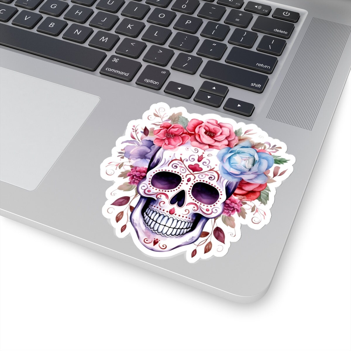 PINK Watercolor FLORAL Sugar SKULL Kiss-cut Stickers, 2x2, 3x3, 4x4 ...