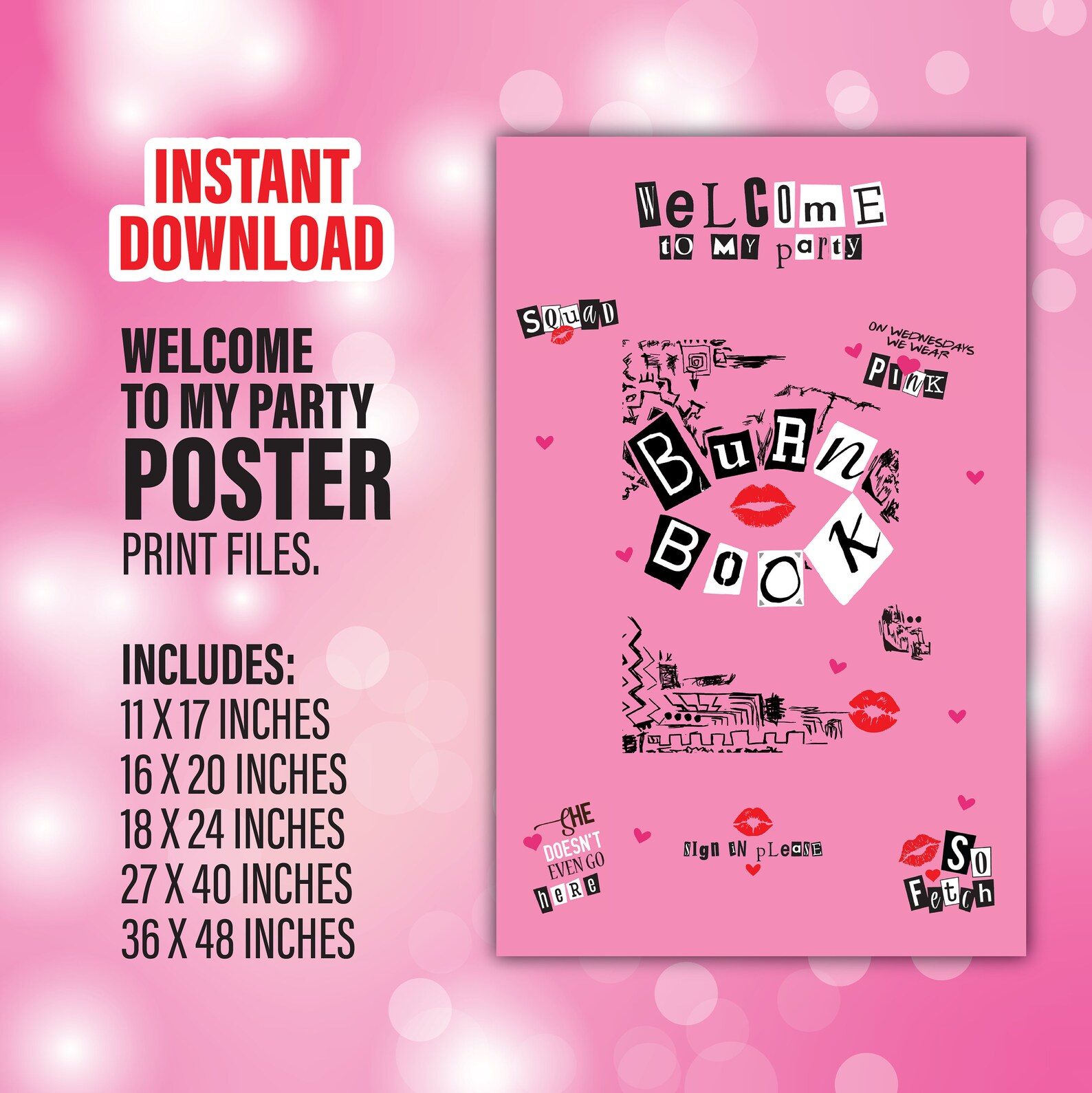 Poster MEAN Girls BURN BOOK Vertical Party Prop and Decoration 11X17 ...