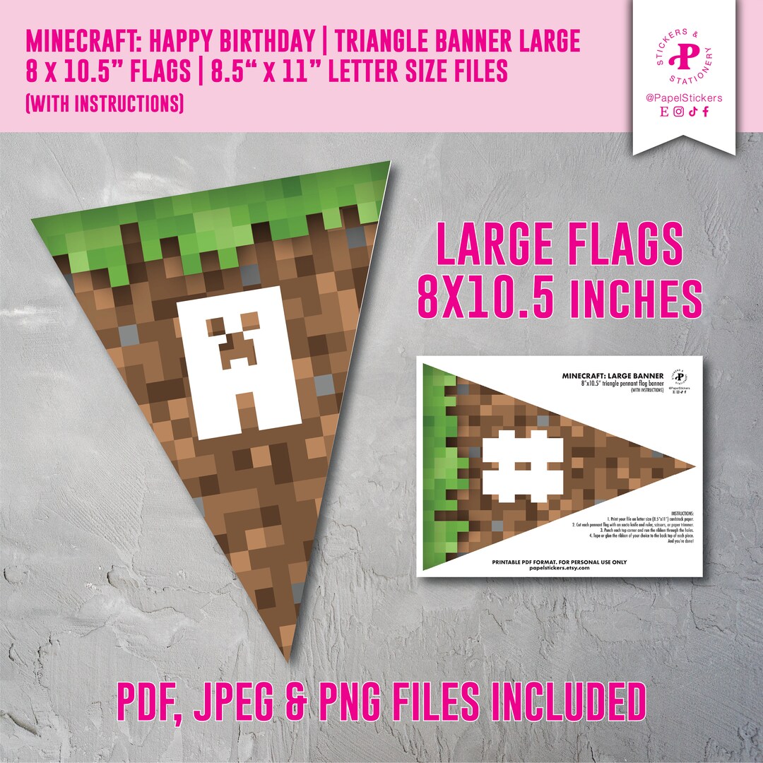 MINECRAFT: LARGE Alphabet Party BANNER Pennant Flags 8.5 X 11 Letter ...