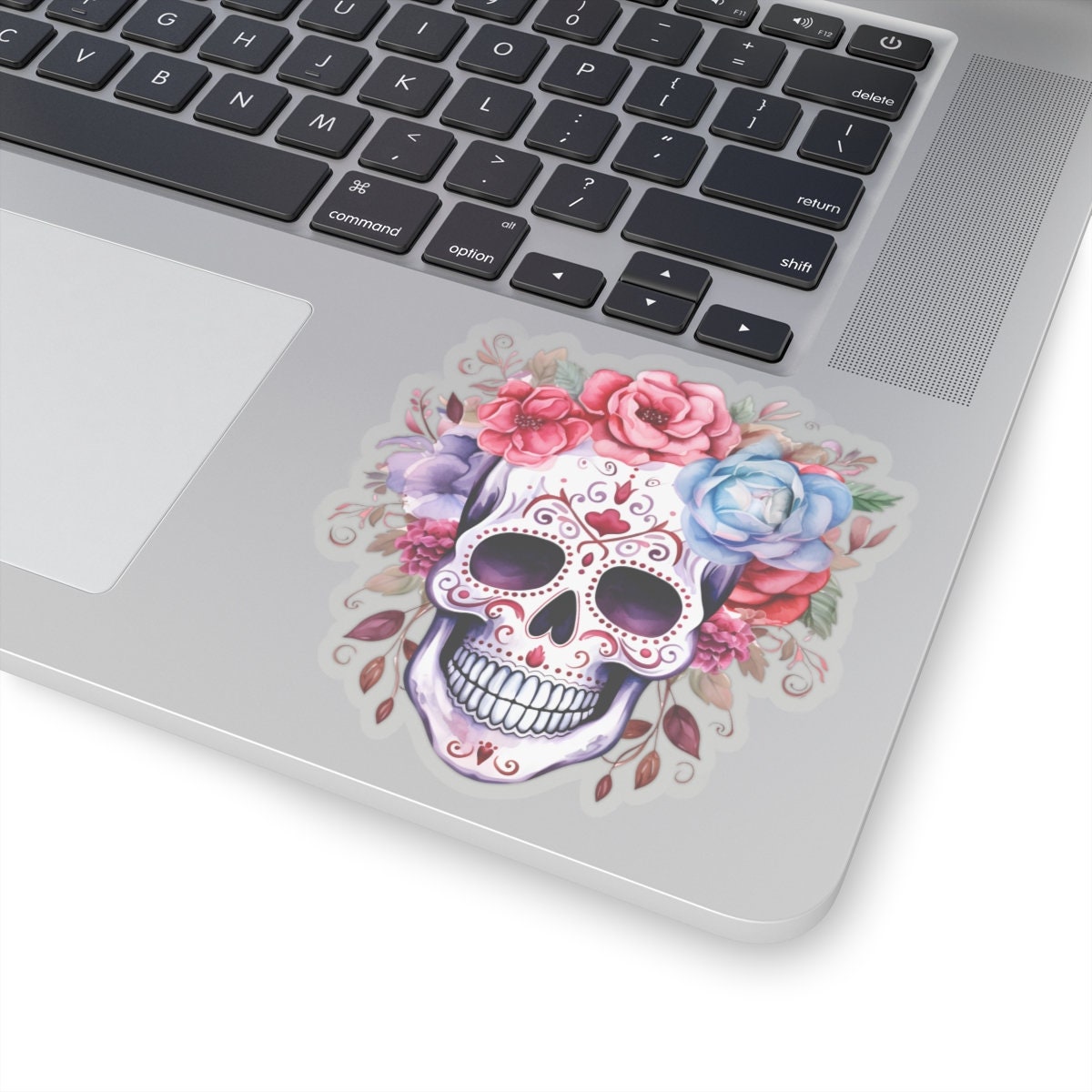 Pink Watercolor Floral Sugar Skull Kiss Cut Stickers 2x2 3x3 4x4 And 6x6 White Or