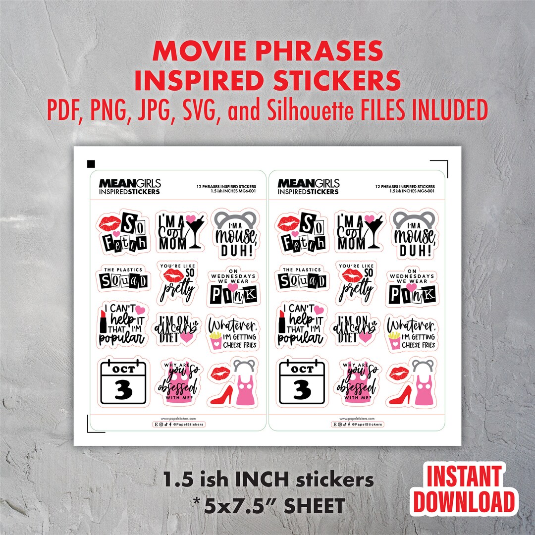 Movie Phrases Stickers Mean Girls Party Theme Decorations Birthday ...