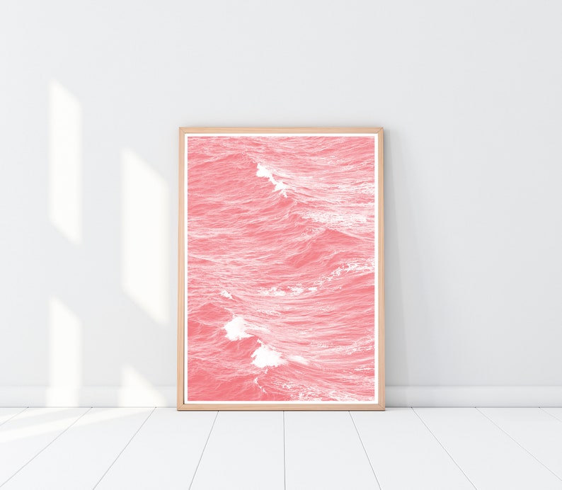 Pink Ocean Waves Printable Art, Pink Water Art Print, Rosé Wall Art ...