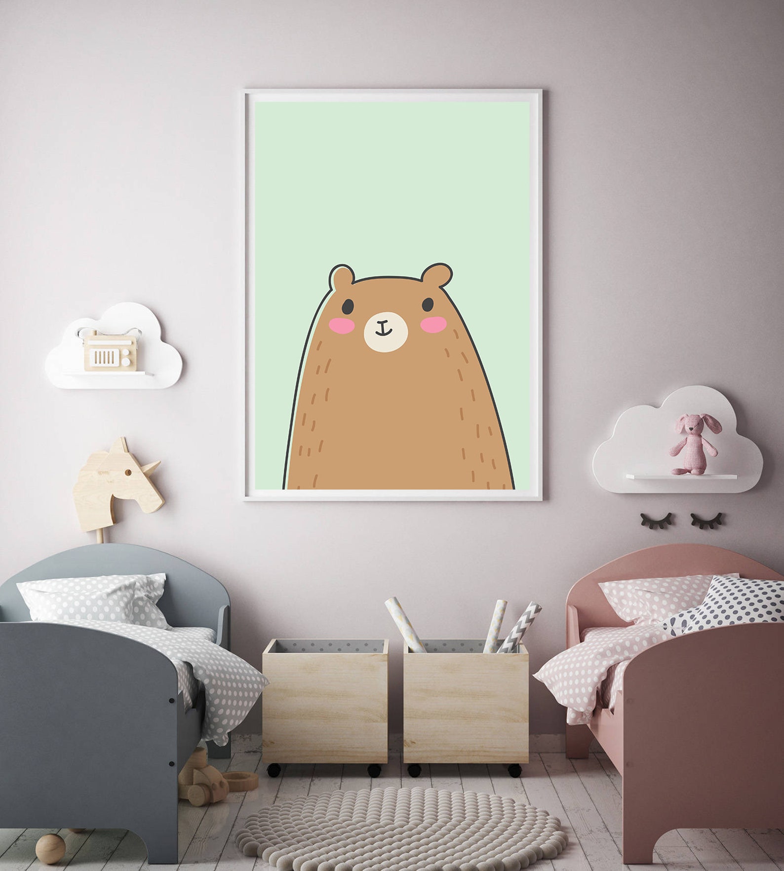 Bear Nursery Print, Digital Download, Bear Printable Wall Art, Mint ...