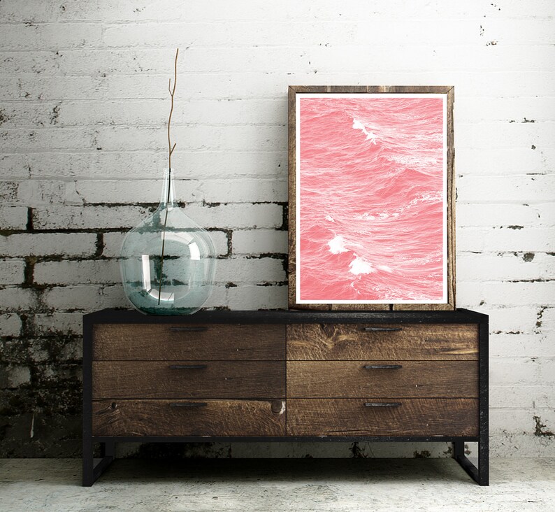 Pink Ocean Waves Printable Art, Pink Water Art Print, Rosé Wall Art ...