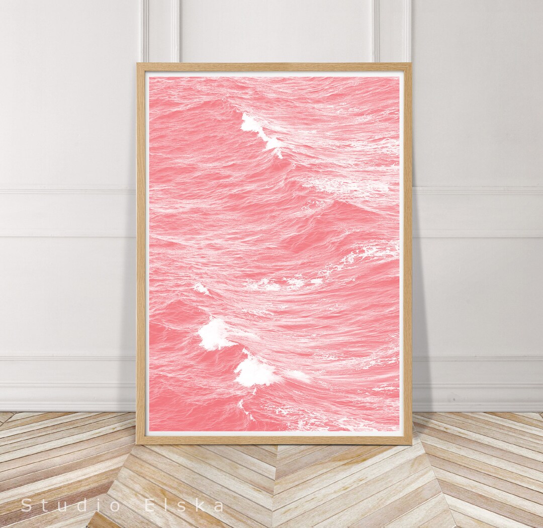 Pink Ocean Waves Printable Art, Pink Water Art Print, Rosé Wall Art ...