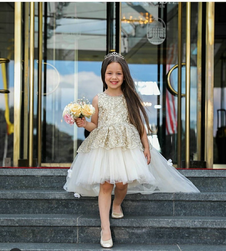 Girls Gold Pageant Dress Flower Girl Gold Lace Dress Girls - Etsy