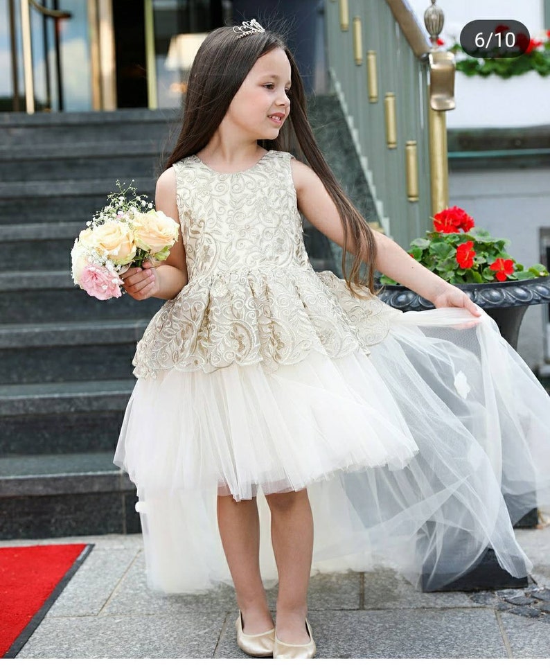 Girls Gold Pageant Dress Flower Girl Gold Lace Dress Girls - Etsy