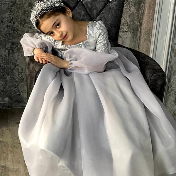 Silver Flower Girl Dress - Etsy