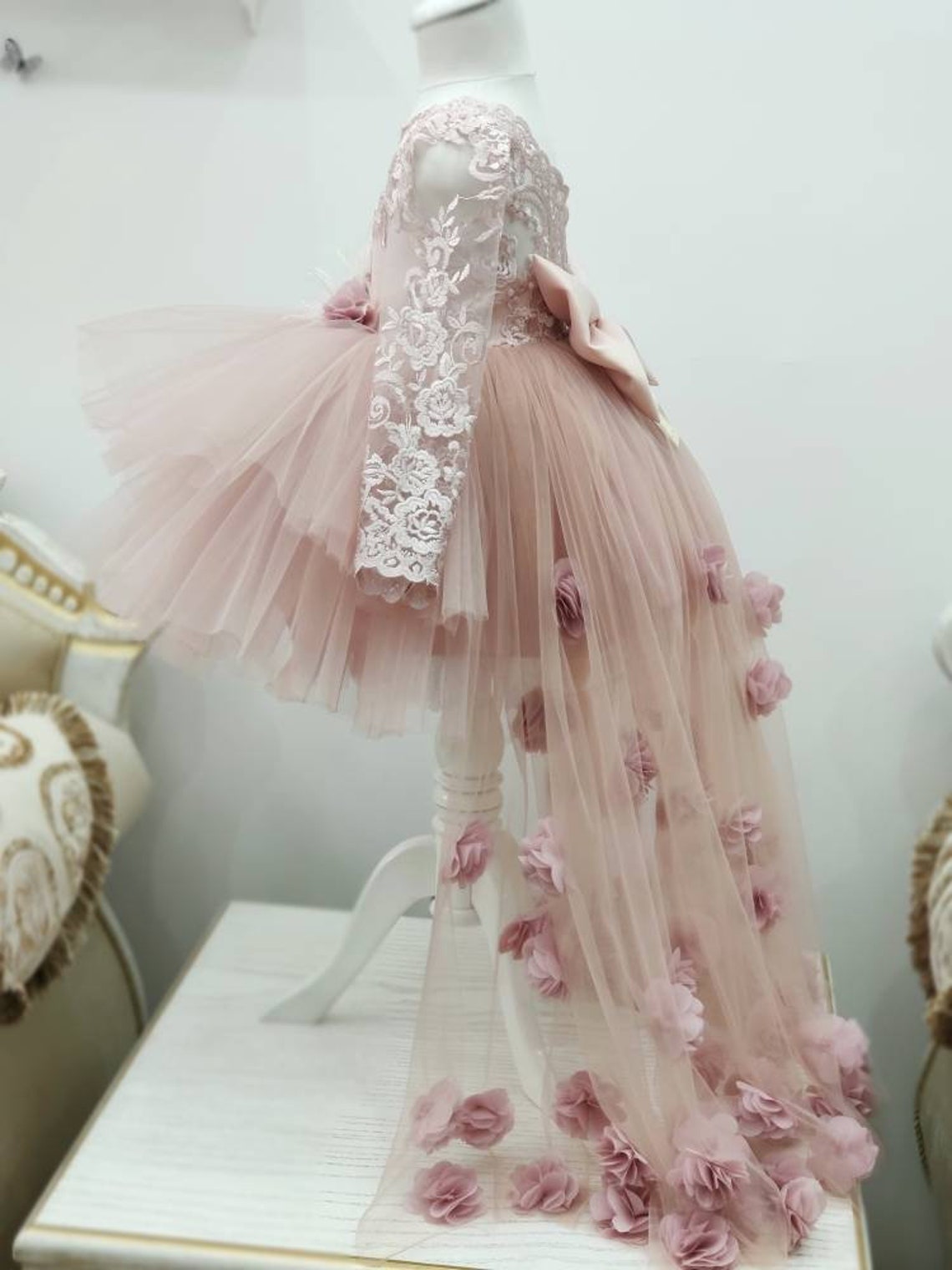 Flower Girl Lace Dress Girls Mauve Tulle Party Dress Toddler - Etsy