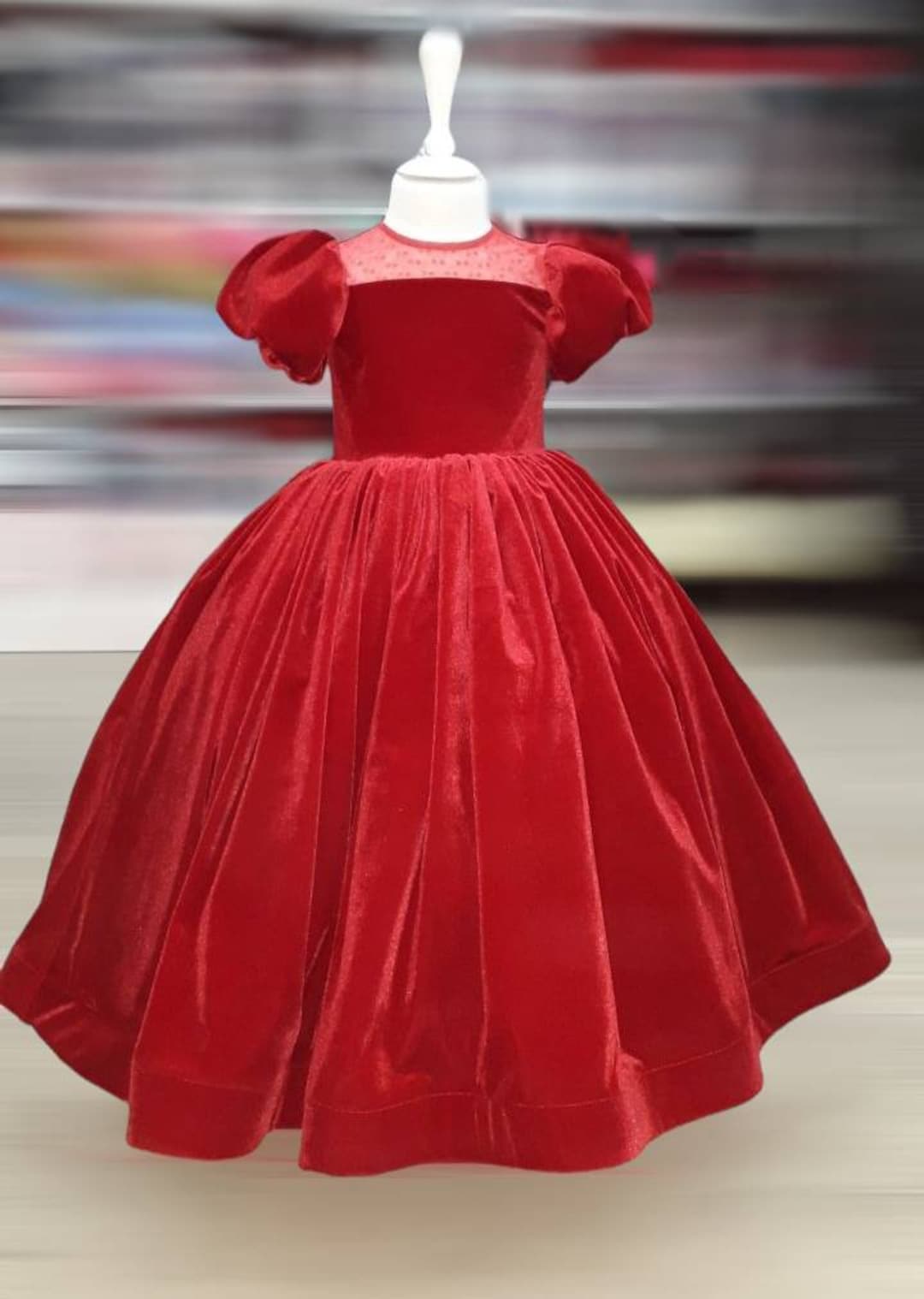 Red Flower Girl Dress, Girls Red Velvet Dress, Toddler Puffy Velvet ...