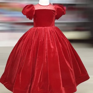 Red Flower Girl Dress, Girls Red Velvet Dress, Toddler Puffy Velvet ...