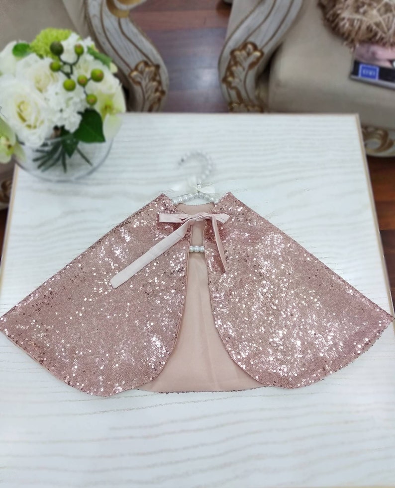 Flower girl cape girls rose gold capelet girls sequin | Etsy