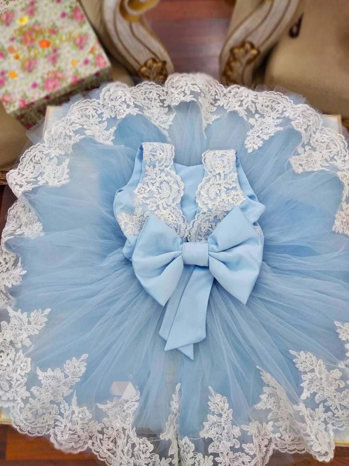 Girls baby blue party dress girls lace tulle dress girls | Etsy
