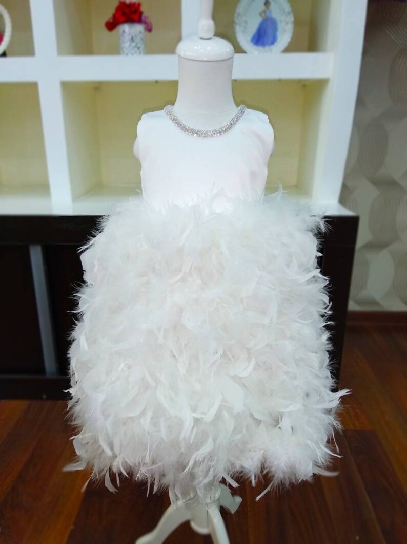 Girls Feather Dress Girls off White Party Dress Flower Girl - Etsy