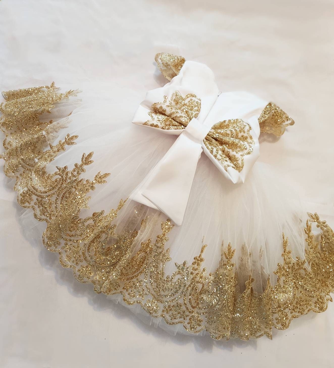 Girls Gold Sparkle Lace Party Dress Girls White Luxury Party - Etsy