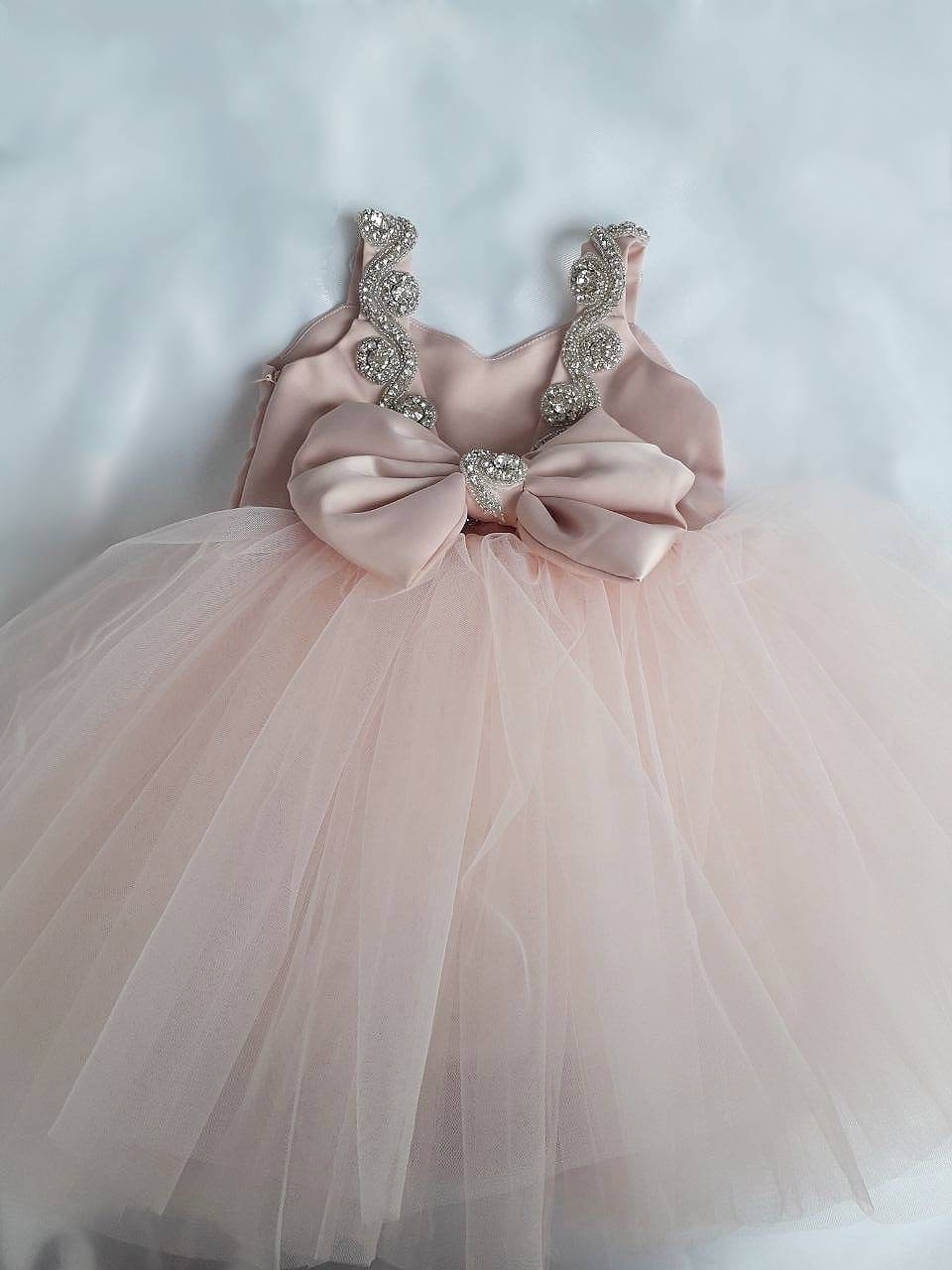 Girls Light Pink Party Dress With Rhinestones Pink Tulle - Etsy