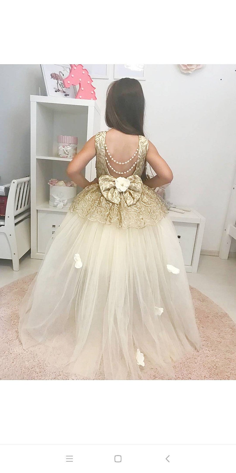 Girls Gold Pageant Dress Flower Girl Gold Lace Dress Girls - Etsy