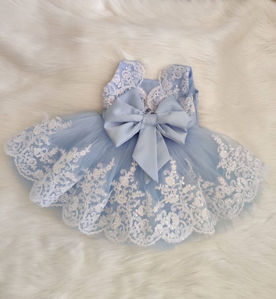 Girls Baby Blue Lace Tulle Party Dress, Sky Blue Party Dress, Flower ...