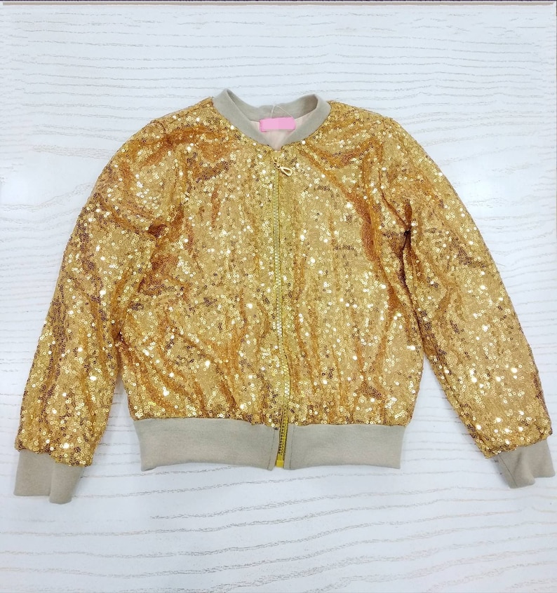 Girls Gold Sequin Jacket Girls Sparkle Bomber Gold Sequin - Etsy UK
