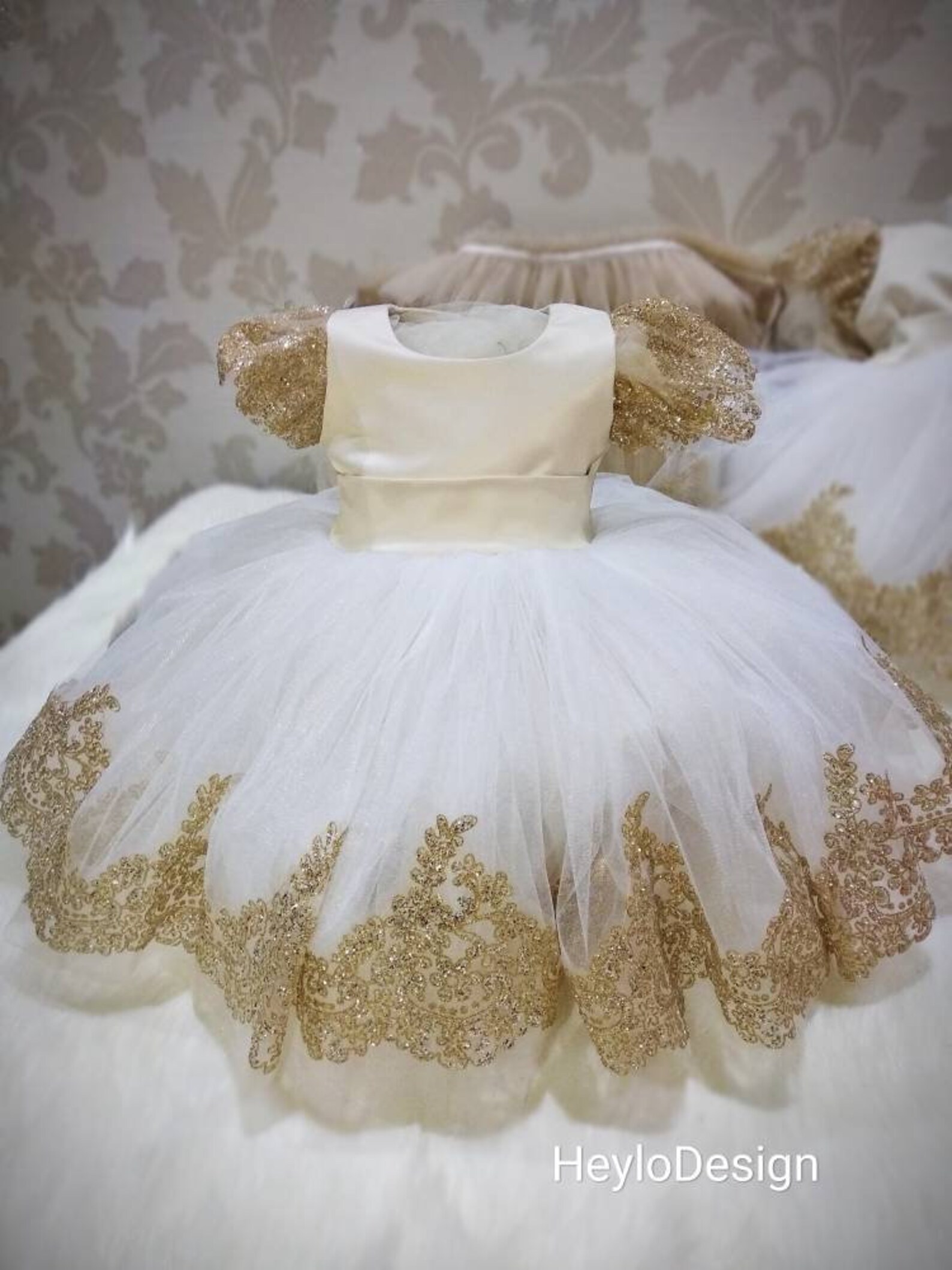 Girls Gold Lace Party Dress Girls Cream Pageant Dress Gold - Etsy