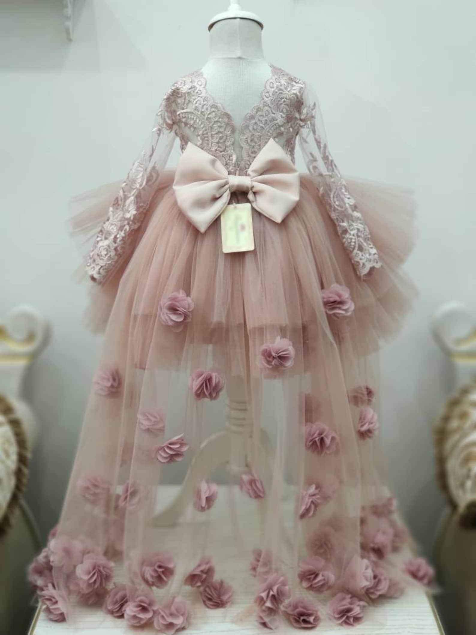 Flower Girl Lace Dress Girls Mauve Tulle Party Dress Toddler - Etsy