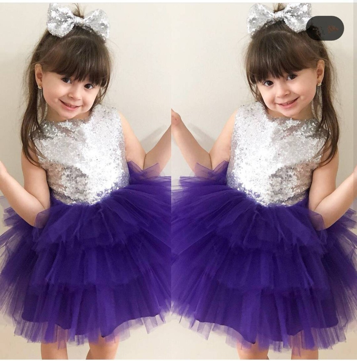 Purple flower girl dress flower girl dresses girls silver | Etsy