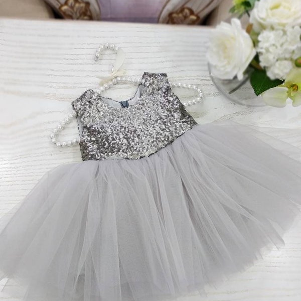 Silver Flower Girl Dress - Etsy